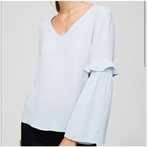 LOFT | Tops | Loft Light Blue Ruffle Bell Sleeve Blouse | Poshmark